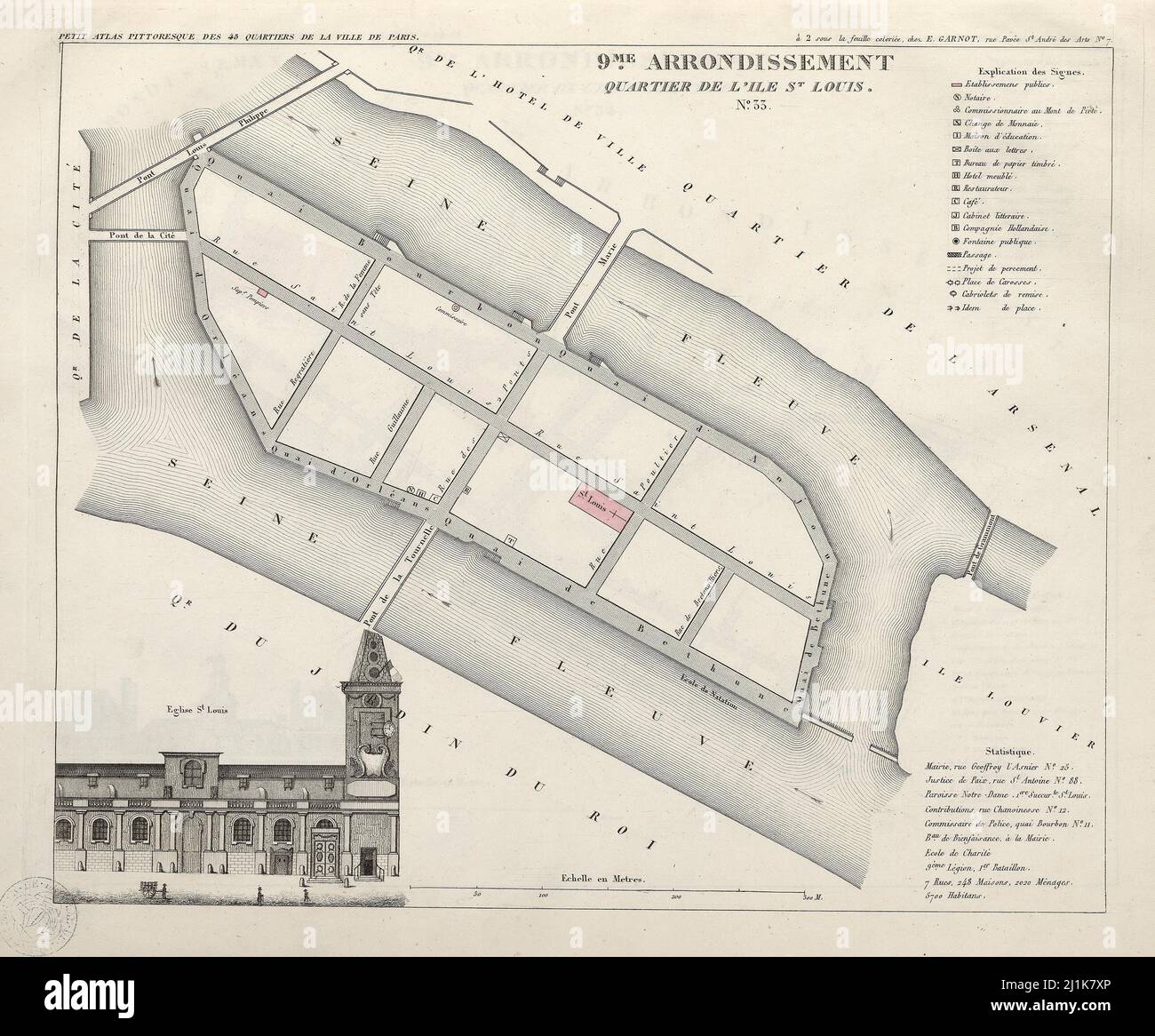 Vintage map of Parisian quarters from 19th century. Petit atlas is ...
