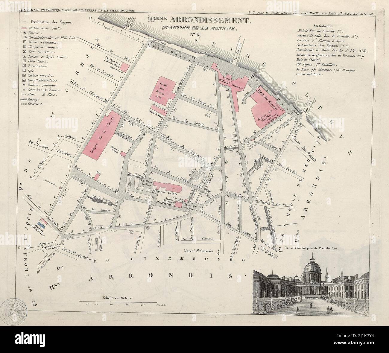 Vintage map of Parisian quarters from 19th century. Petit atlas is ...
