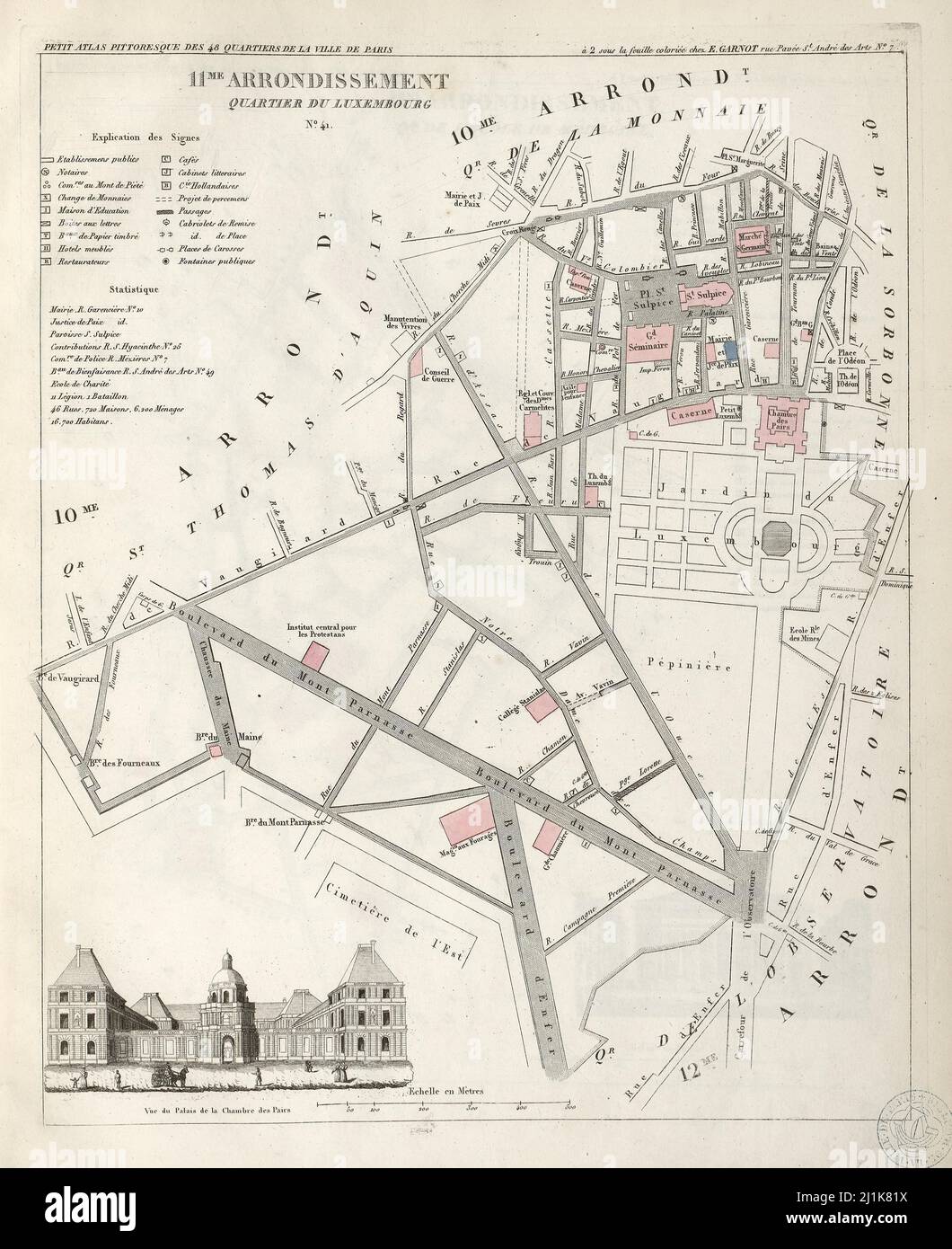Vintage map of Parisian quarters from 19th century. Petit atlas is ...