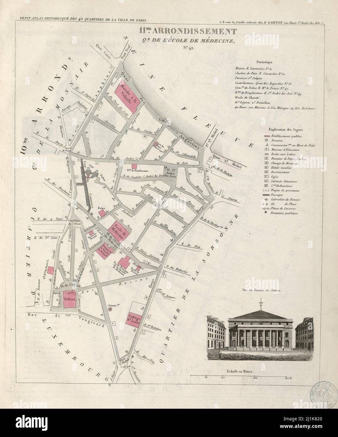 Vintage map of Parisian quarters from 19th century. Petit atlas is ...