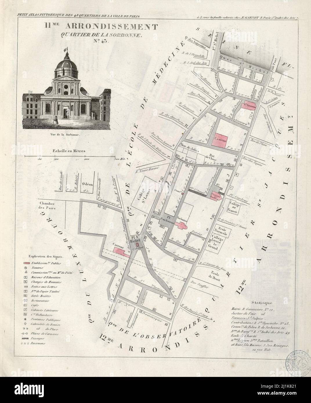 Vintage map of Parisian quarters from 19th century. Petit atlas is ...