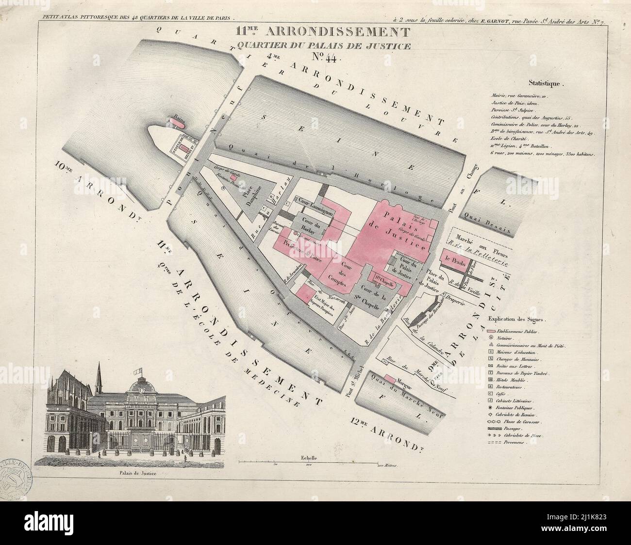 Vintage map of Parisian quarters from 19th century. Petit atlas is ...