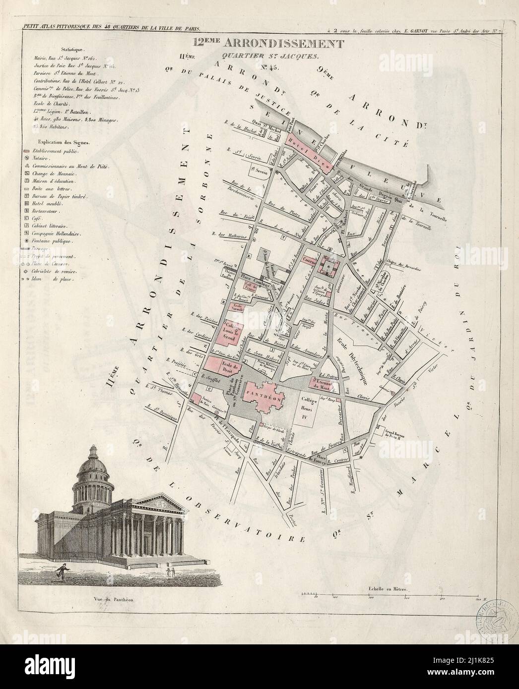 Vintage map of Parisian quarters from 19th century. Petit atlas is ...