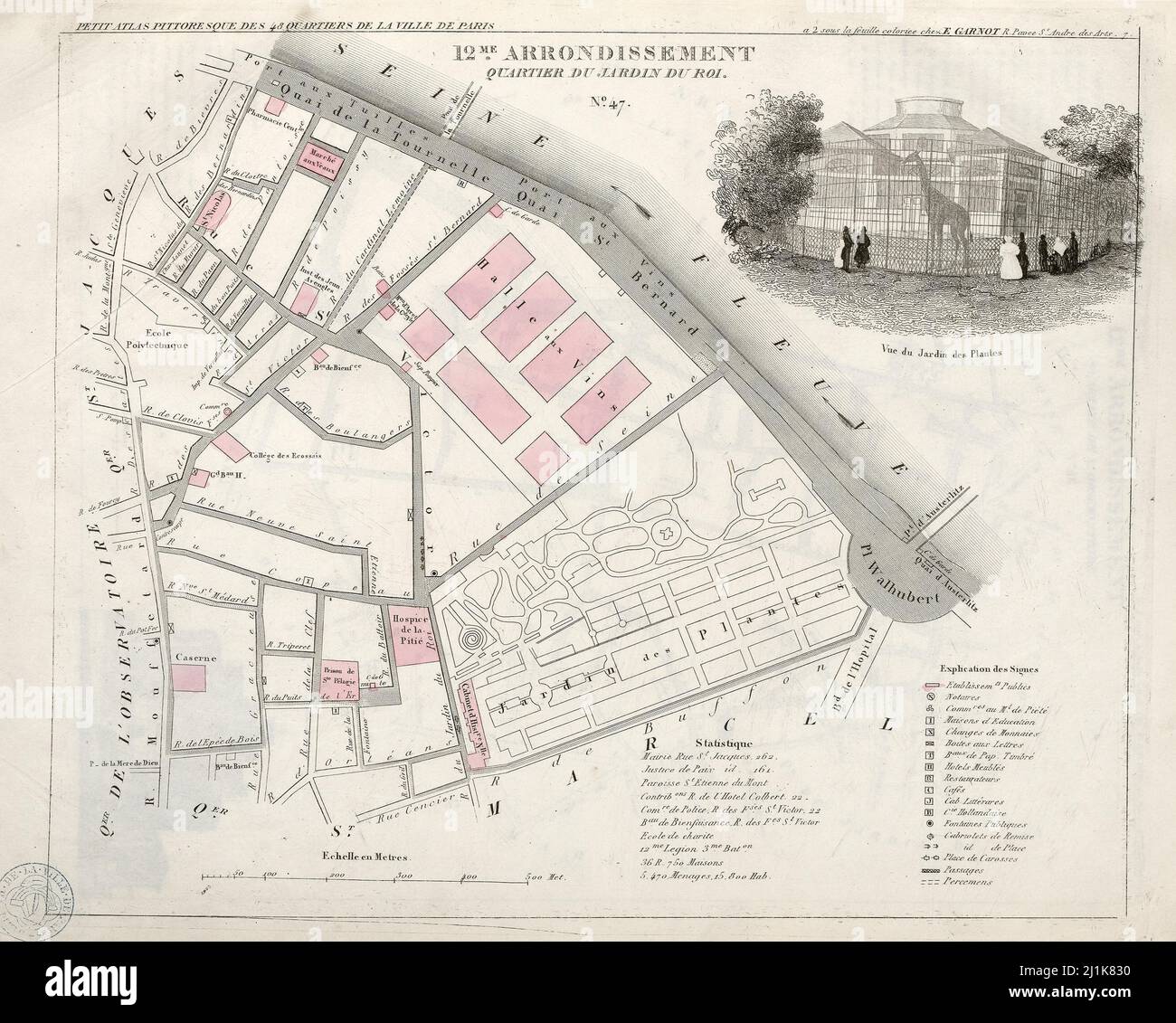 Vintage map of Parisian quarters from 19th century. Petit atlas is ...