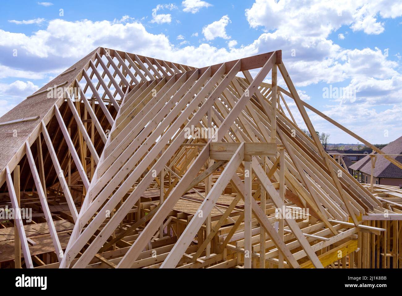 Panorama viewed of closeup new stick built home under construction ...