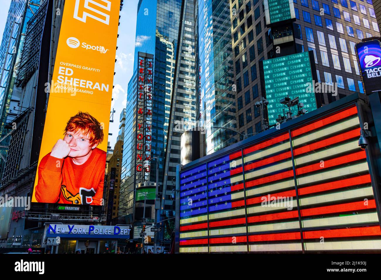 Big Digital American flag glows Among Times Square NYC Stock Photo - Alamy