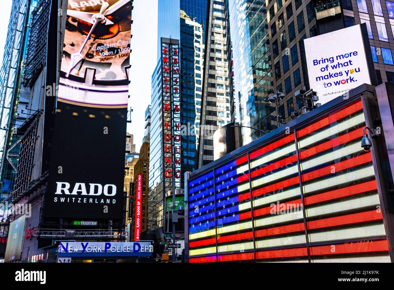 Big Digital American flag glows Among Times Square NYC Stock Photo - Alamy