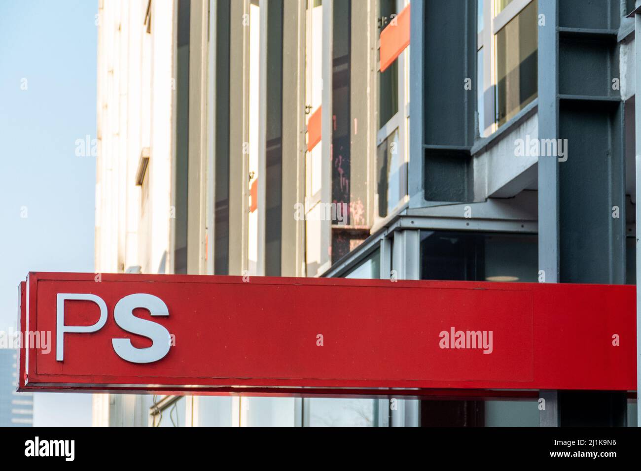 Brussels, Belgium March 24, 2022. Belgian Socialist Party logo on the ...