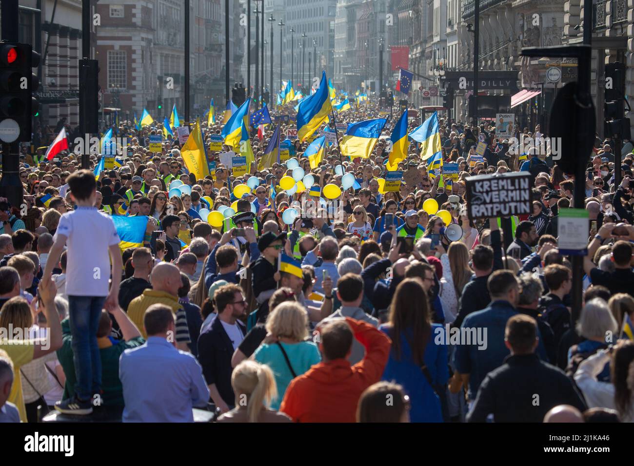 London, England, UK. 26th Mar, 2022. Tens of thousands marched through ...