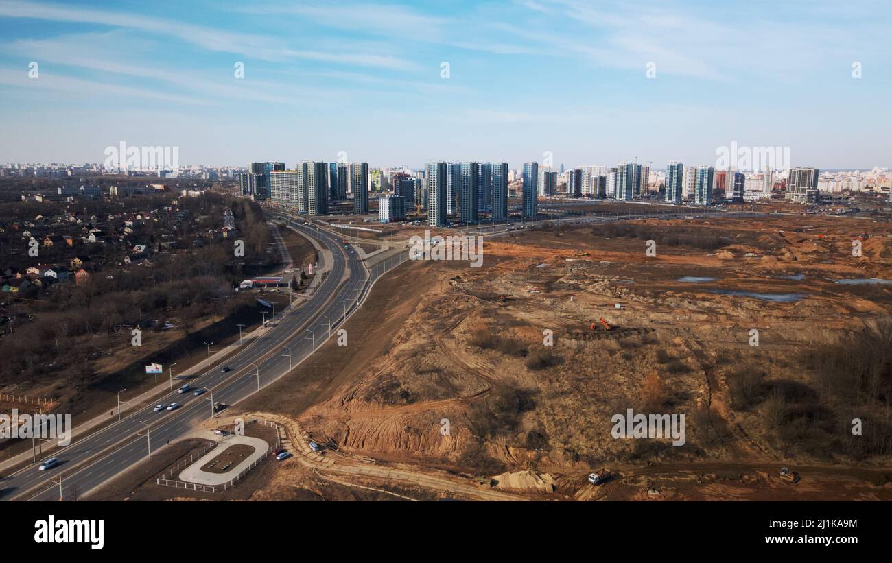 Construction of a modern city block Multi-storey buildings made of ...