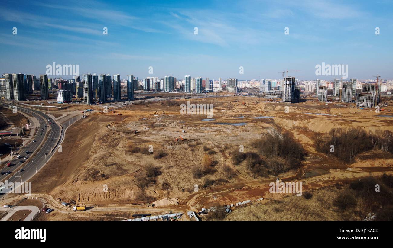 Construction of a modern city block Multi-storey buildings made of ...