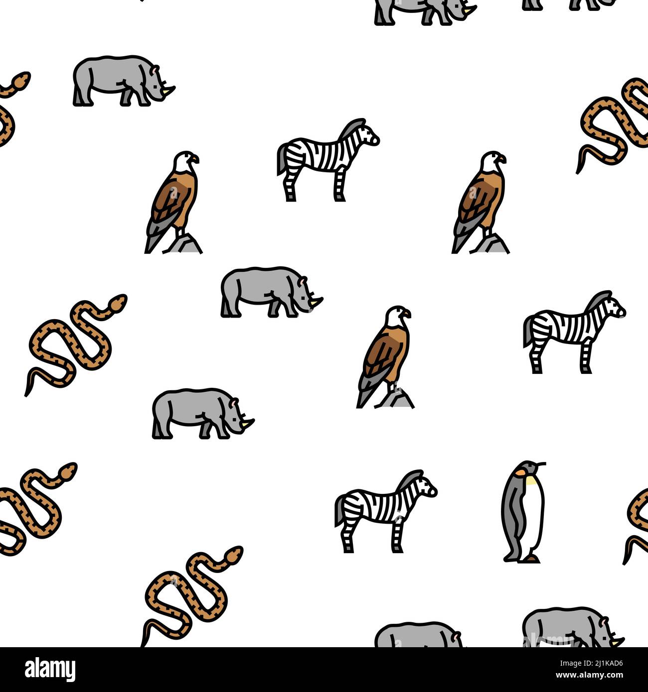 Zoo Animals, Birds And Snakes Vector Seamless Pattern Stock Vector ...