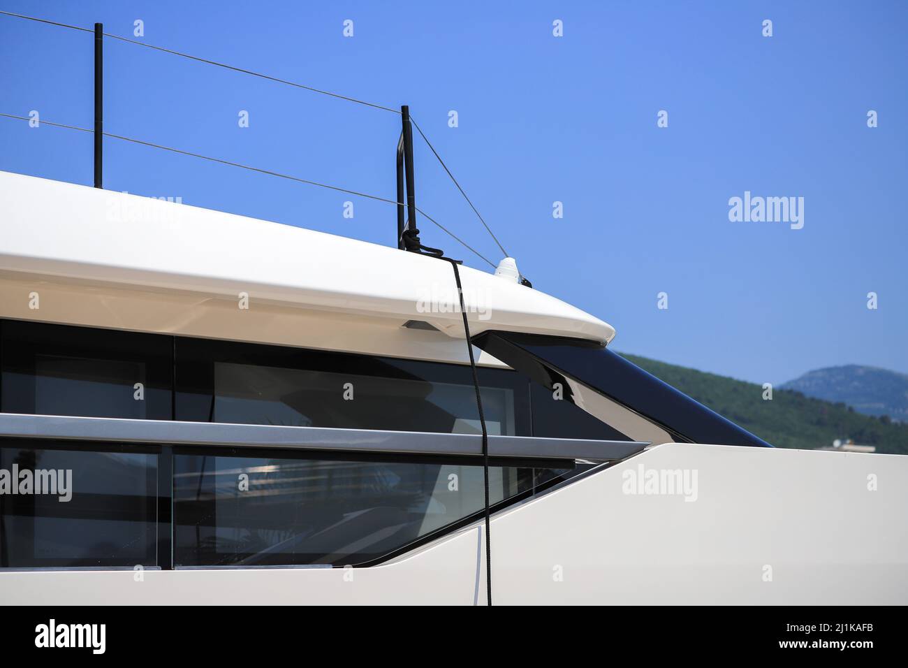 White luxury motor yacht window close-up in Montenegro Stock Photo - Alamy