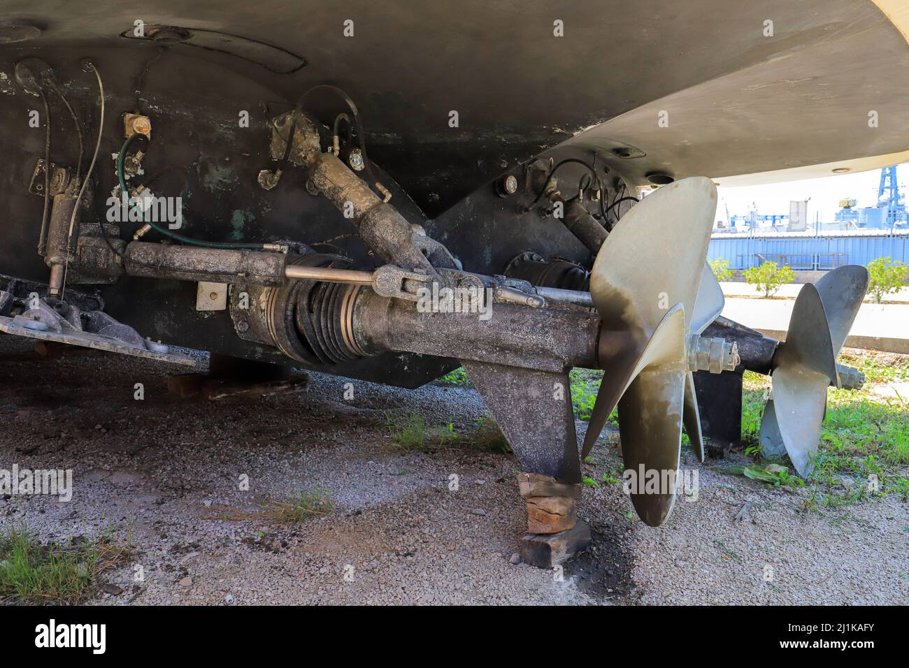 Old propellers of a motor yacht close-up Stock Photo - Alamy
