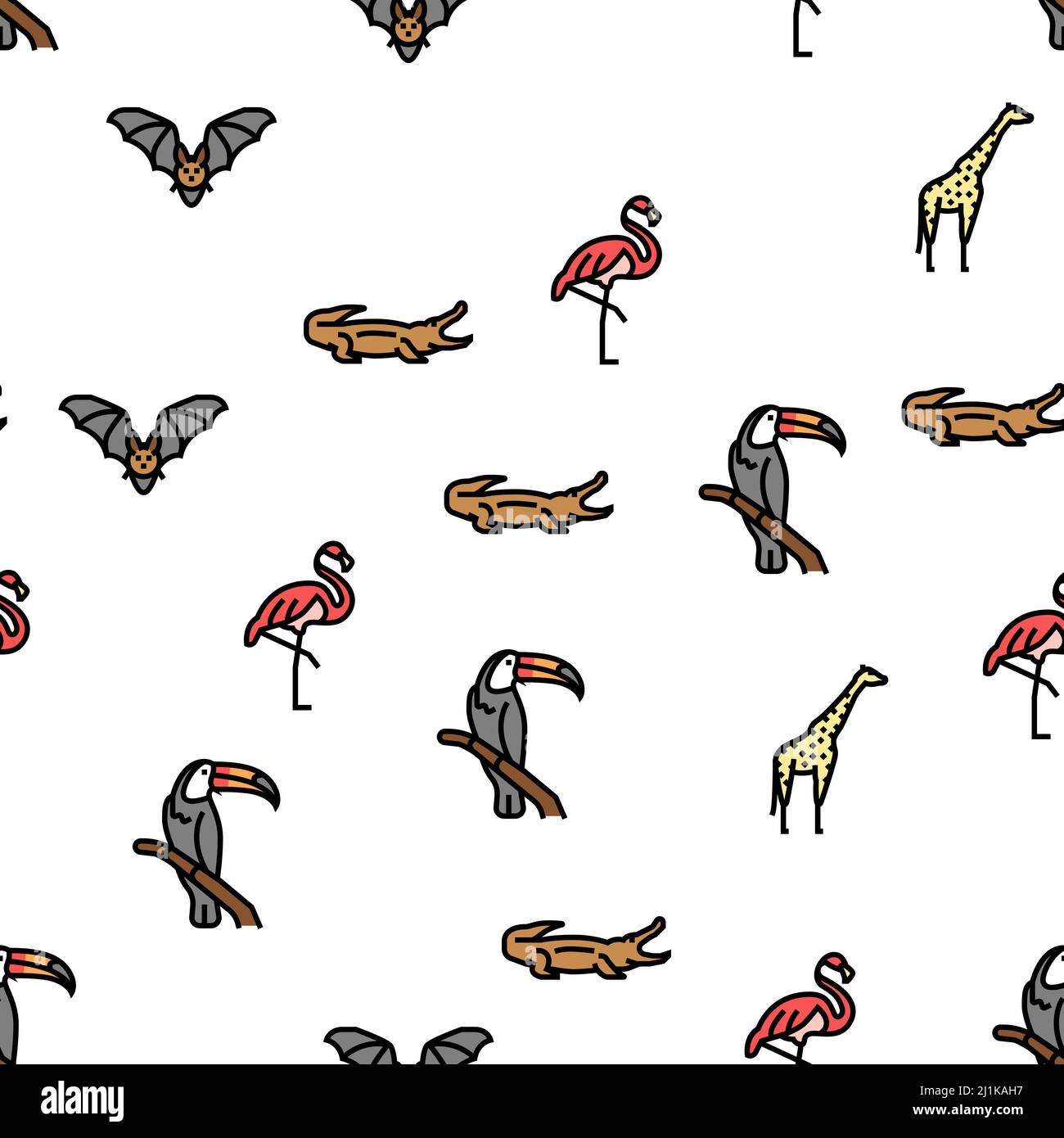 Zoo Animals, Birds And Snakes Vector Seamless Pattern Stock Vector ...