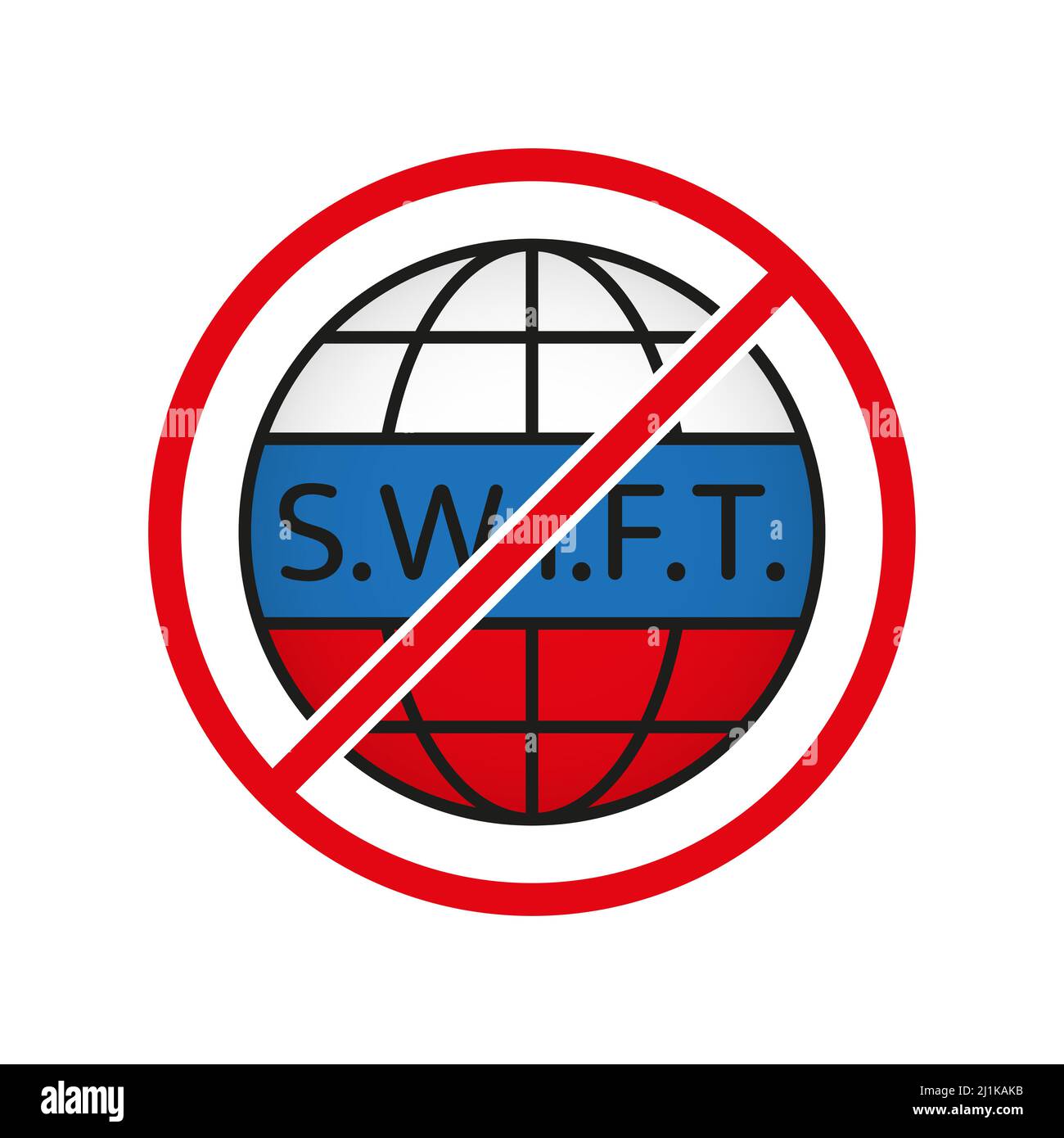Round red no symbol with the flag of Russia. SWIFT sign. Stop Russian ...