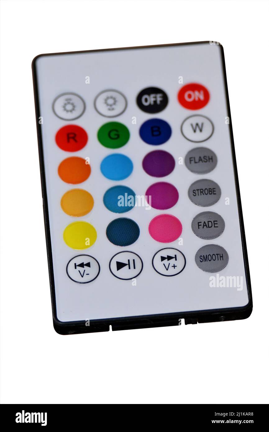 closeup the white with multicolor led blue tooth bulb remote over out ...