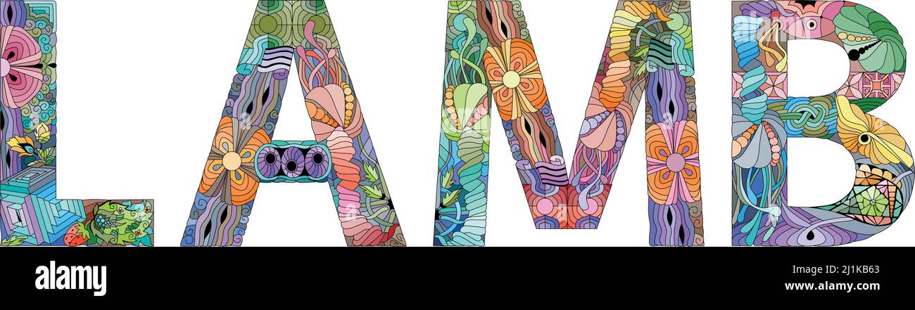 Hand-painted art design. Hand drawn illustration word LAMB for t-shirt ...