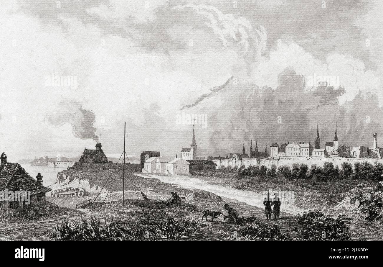 Revel, Russia. Restored 19th century steel engraving by Danvin ...