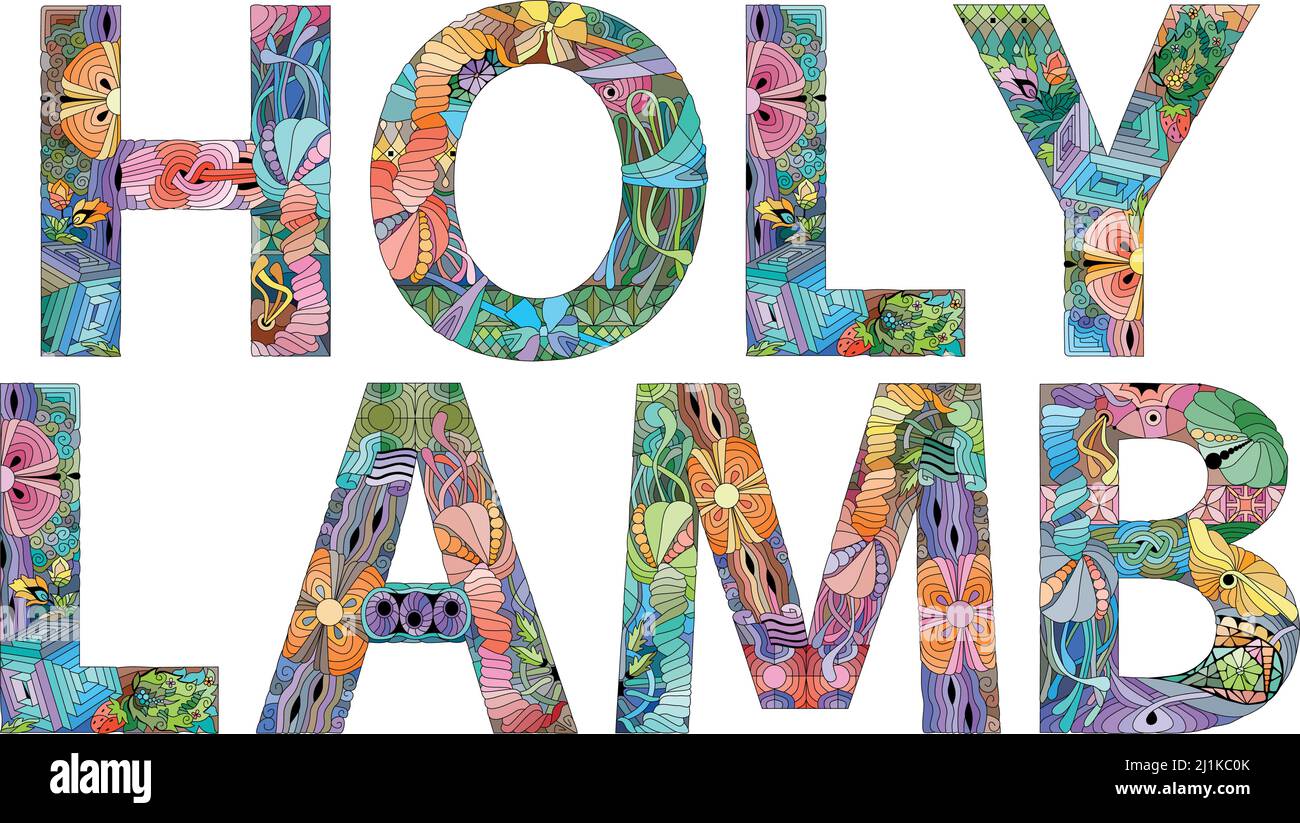 Hand-painted art design. Hand drawn illustration words HOLY LAMB for t ...