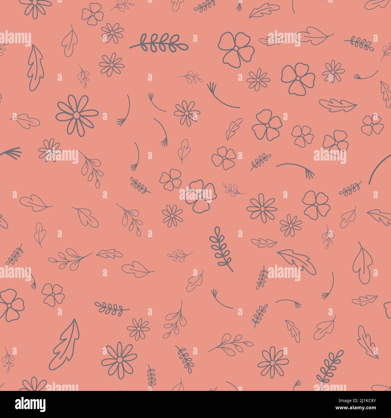 Seamless pattern, pink flower plant leaf organic shape, simple design ...