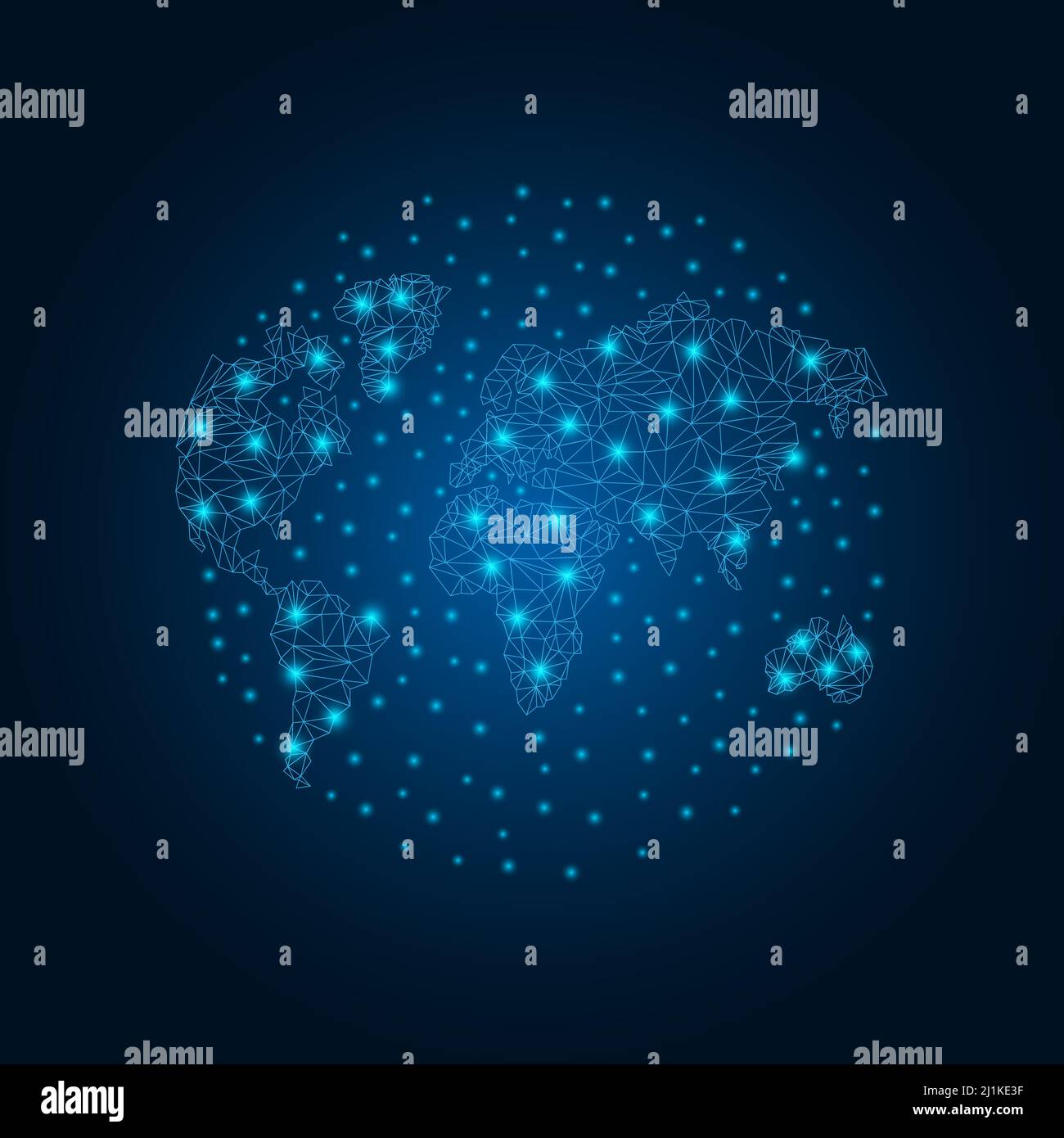 World map with lighting dots. Abstract polygonal Earth map. Vector ...