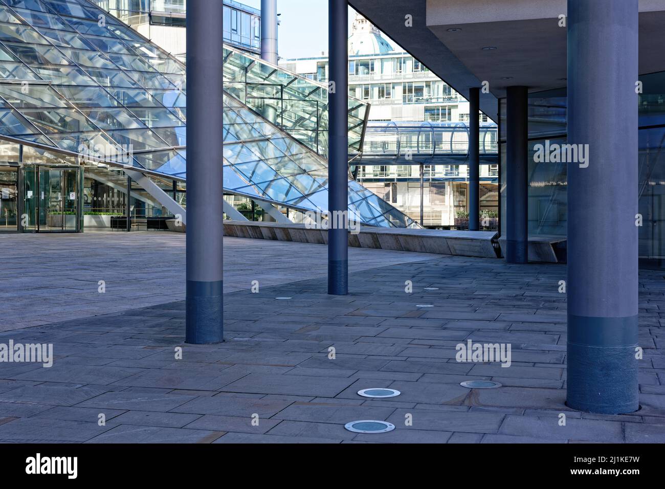 Inner courtyard and modern glass facade of an office building in ...