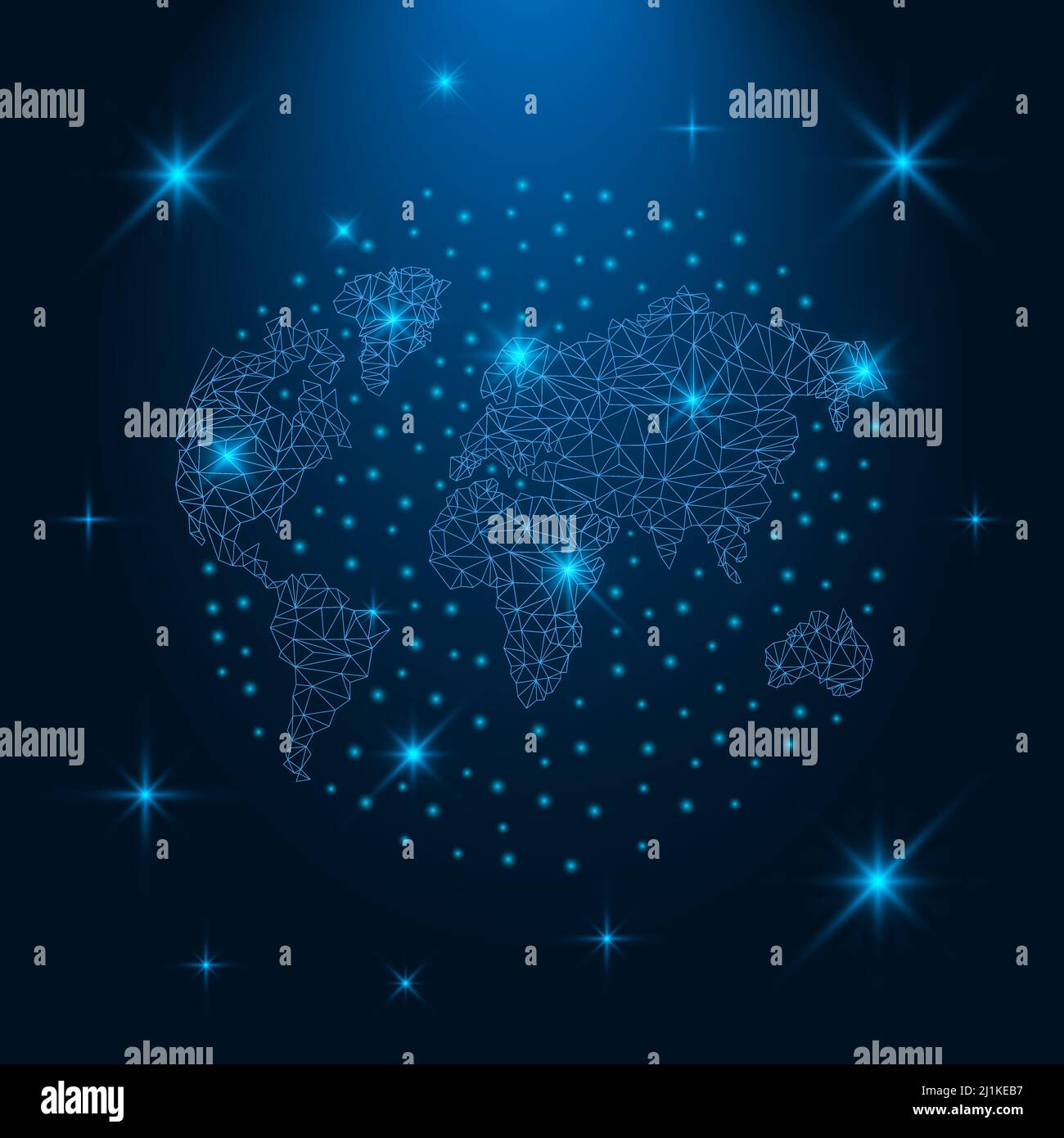World map with lighting dots. Abstract polygonal Earth map. Vector ...