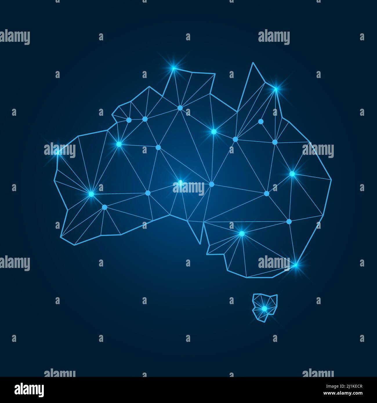 Australia map with polygonal glowing shapes. World map linear continent ...