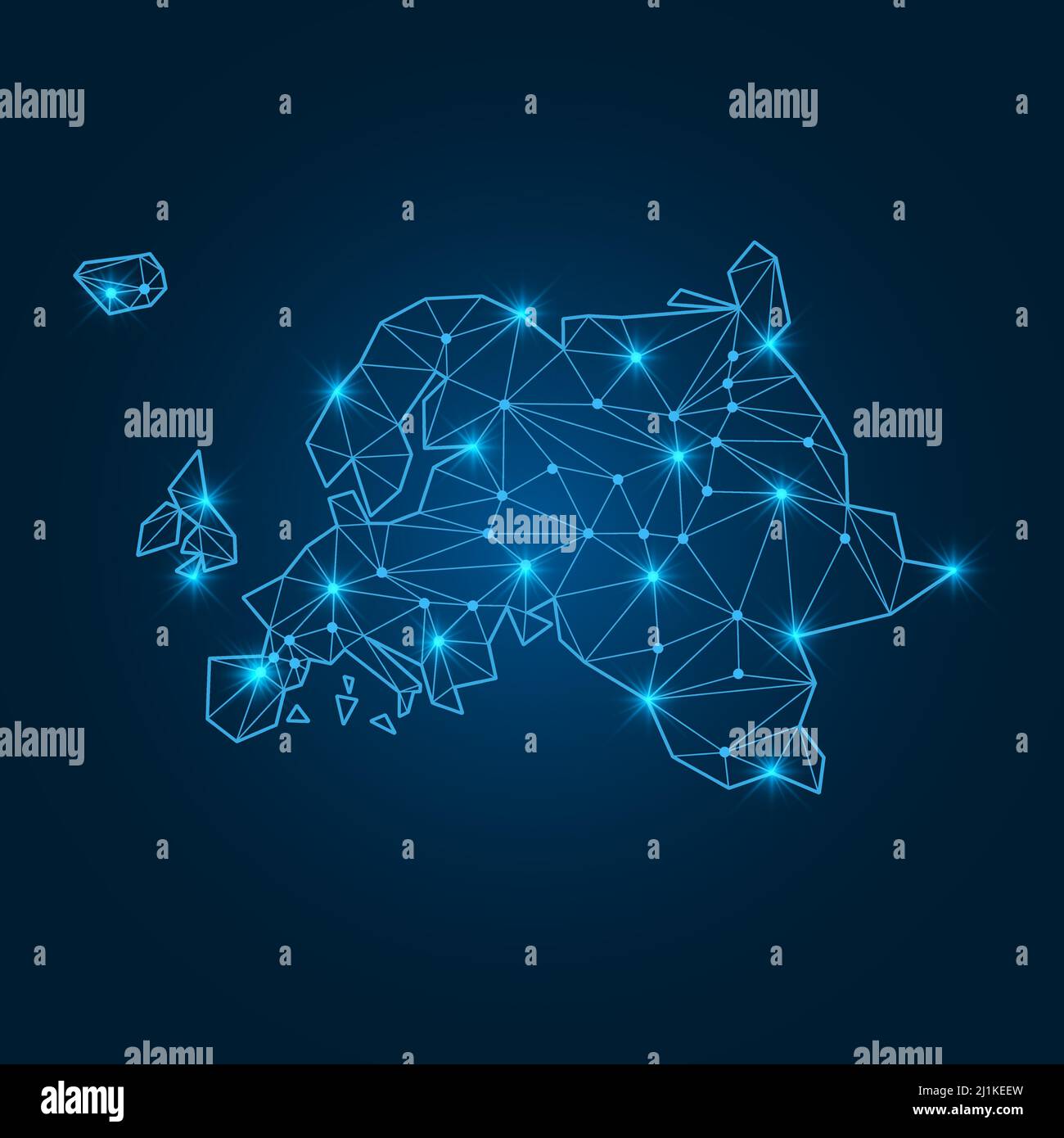 Europe map with polygonal glowing shapes. World map linear continent ...