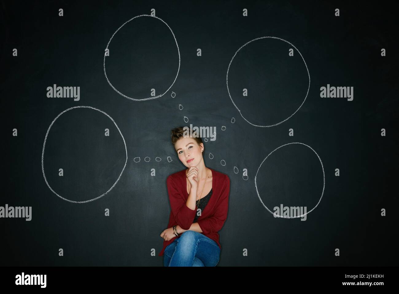 Person thinking with thought bubbles hi-res stock photography and ...