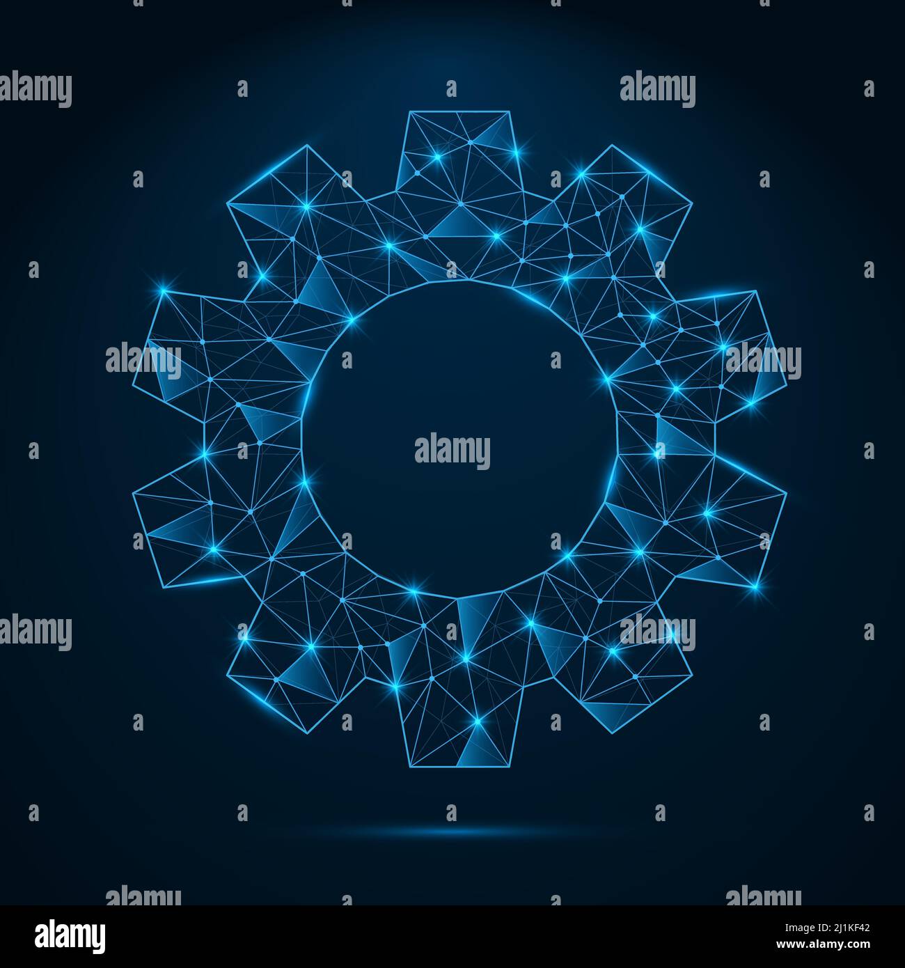 Futuristic glowing low polygonal gear symbol. Cogwheel sign with ...