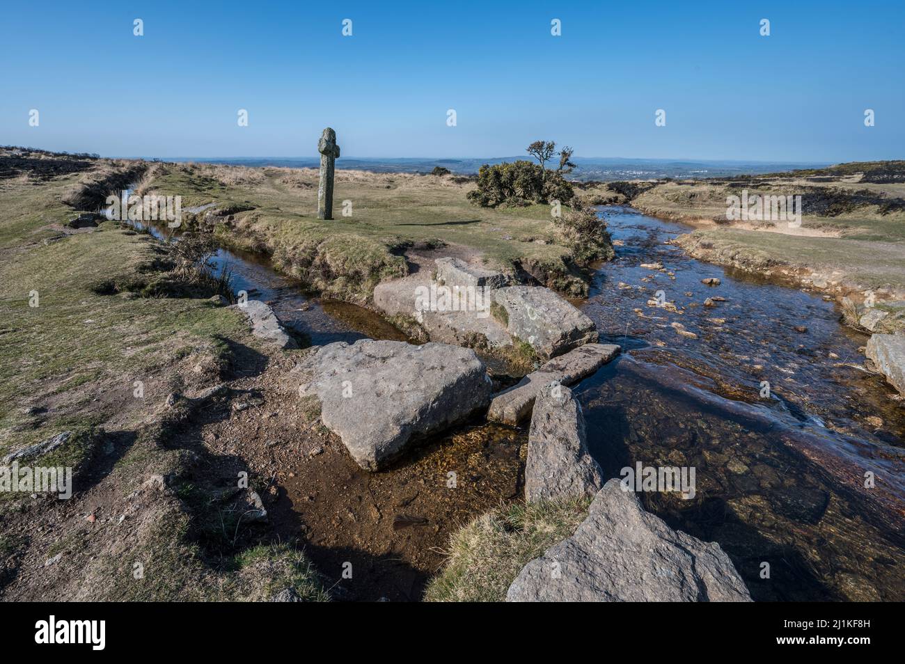 Isolation by a Dartmoor stream with stone cross called Windy Post Stock ...