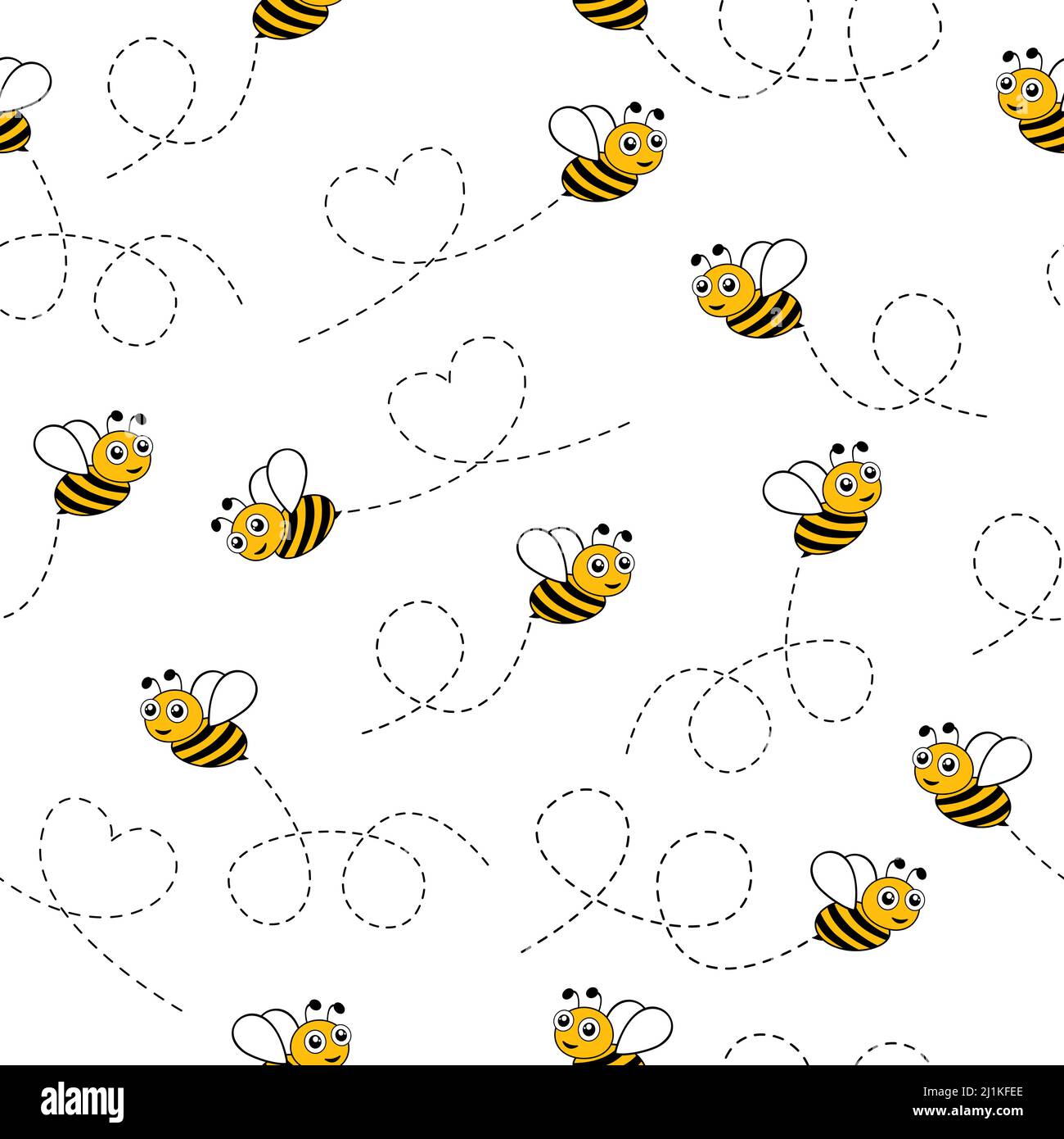 Cute Flying Bees Seamless Pattern Black And Yellow Bees Isolated On White Background Stock