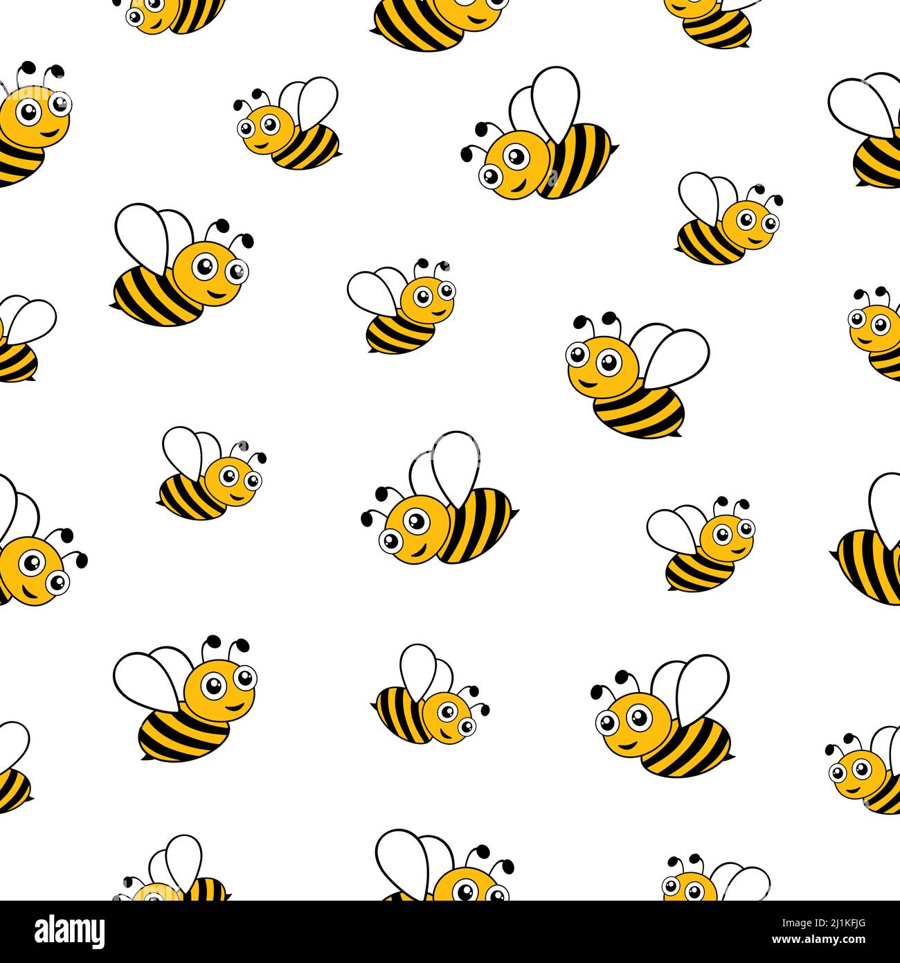 Cute flying bees seamless pattern. Black and yellow bees isolated on ...