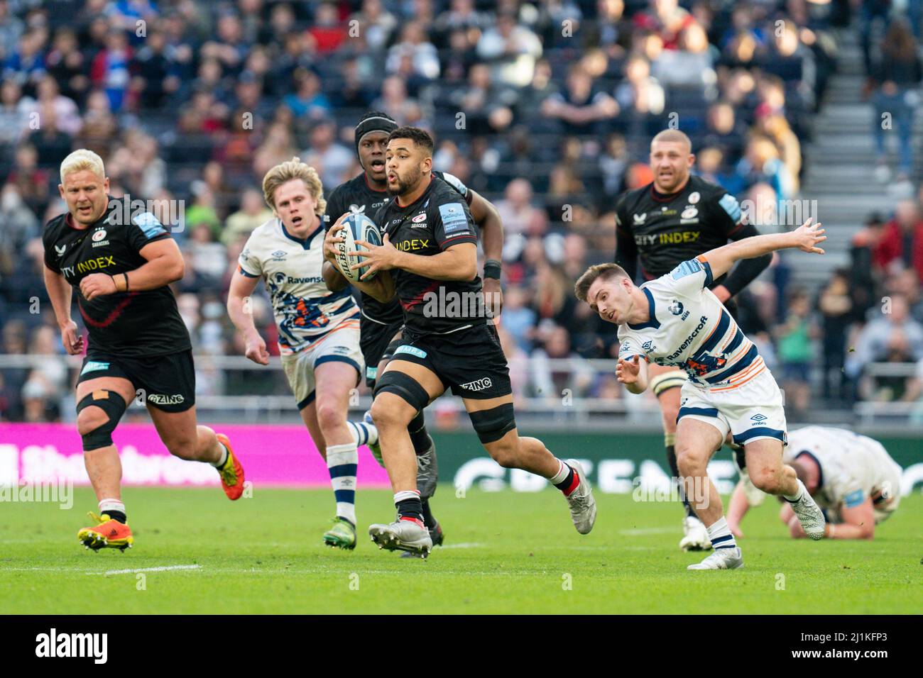 London, UK. 08th Mar, 2022. Andy Christie #20 of Saracens in action ...