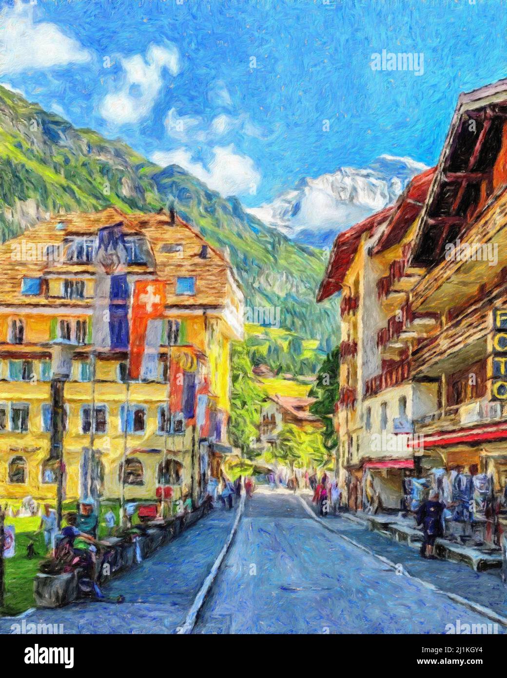 Colorful painting modern artistic artwork, drawing in oil European ...