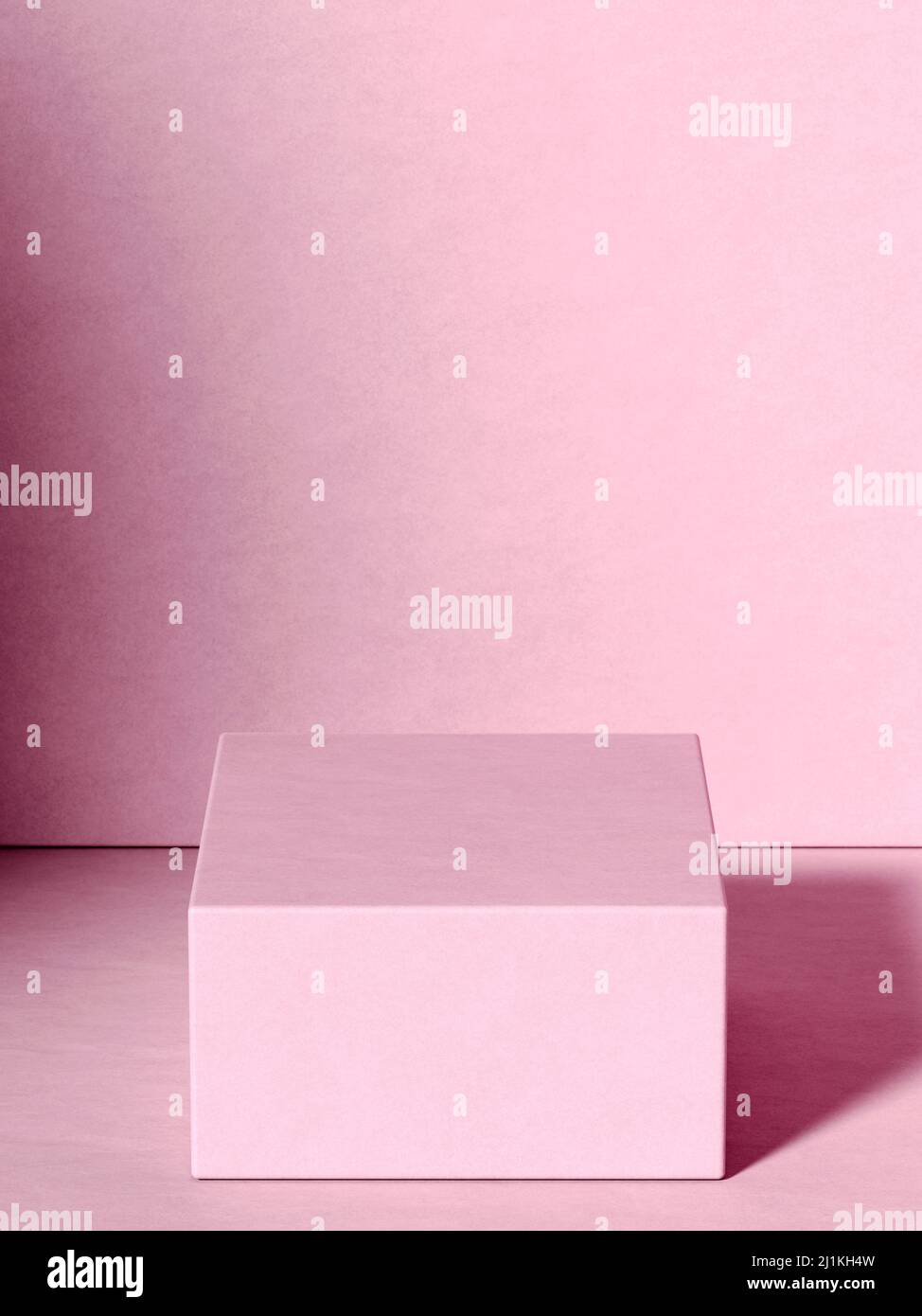 Shaded pink cube pedestal. Computer graphic template of displaying ...
