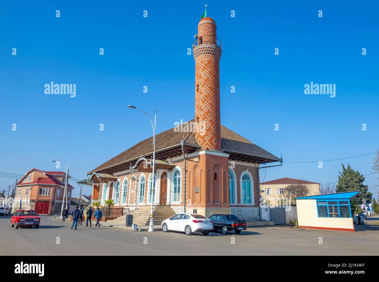 SHAKI, AZERBAIJAN - DECEMBER 31, 2017: Mosque in the urban landscape ...