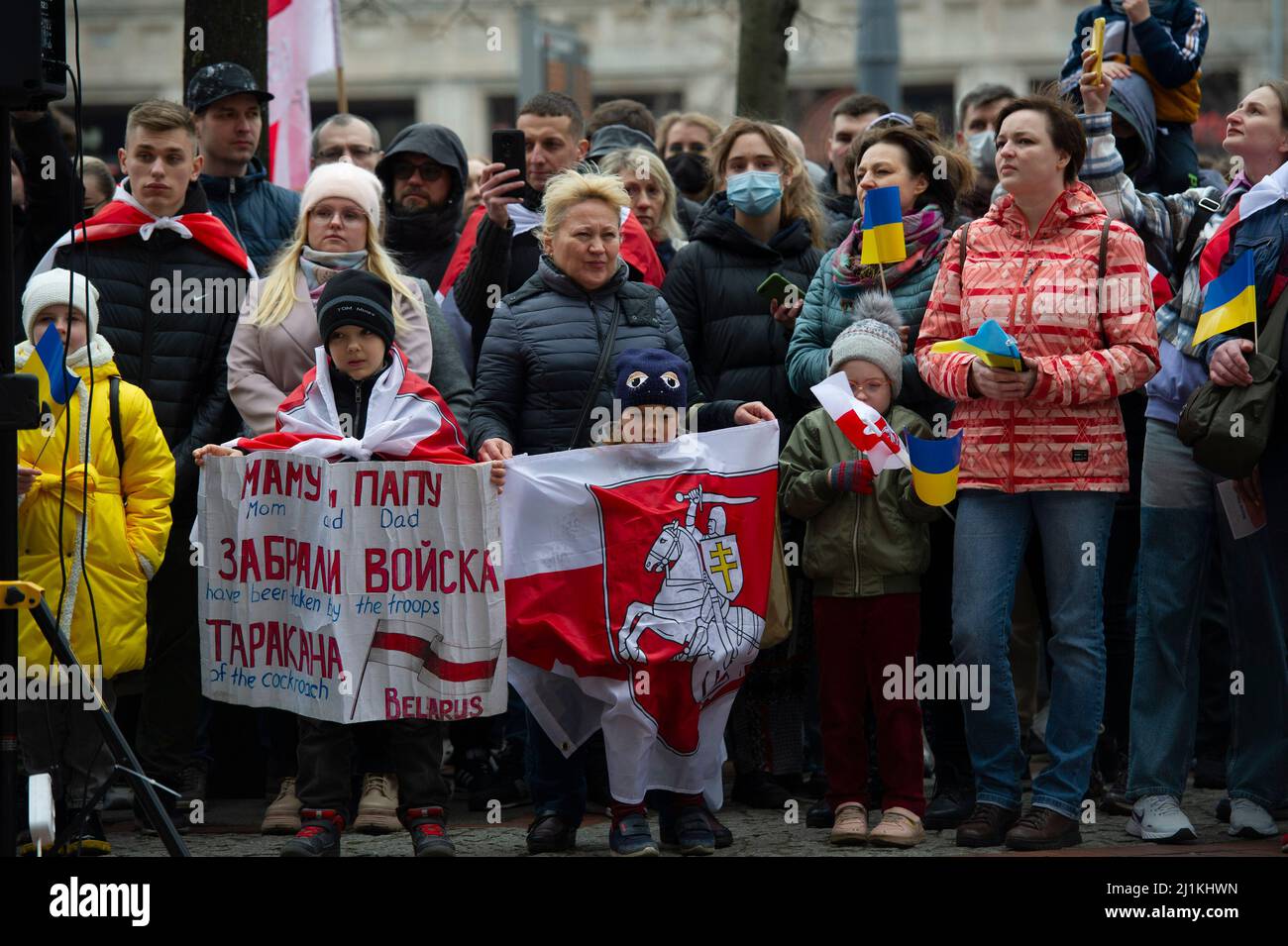March 26, 2022, Warsaw, Warsaw, Poland: People hold historical ...
