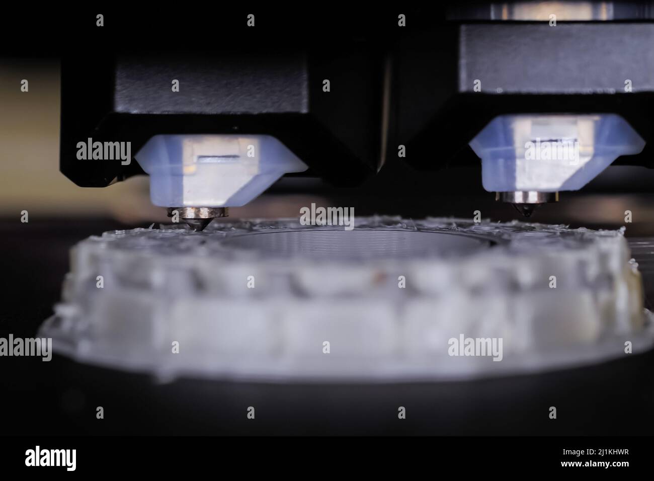 Modern 3D printer machine printing plastic model: close up view Stock ...