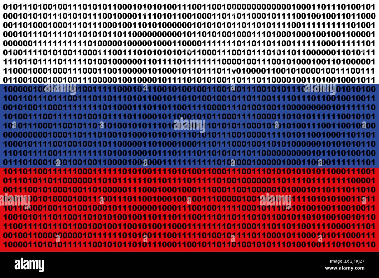 Hacker Russia. Digital Russian flag and a binary background ...