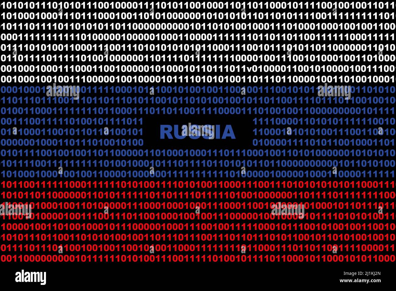 Hacker Russia. Digital Russian flag and a binary background ...