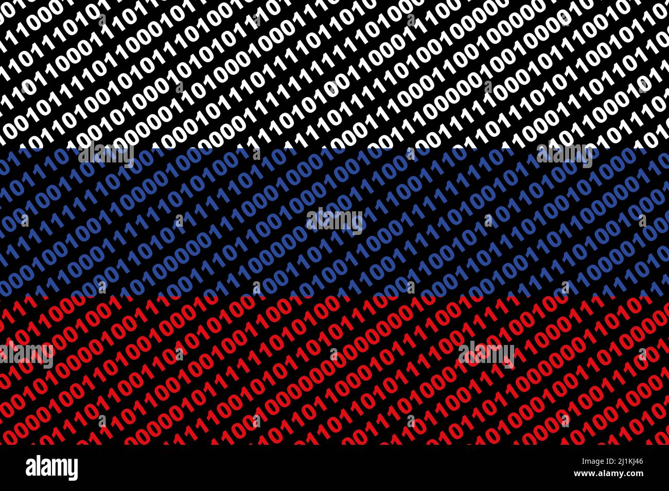 Hacker Russia. Digital Russian flag and a binary background ...