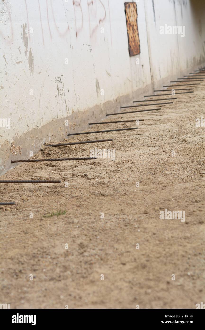 Foundation blind area preparing. Basic formwork marking. Blind area ...