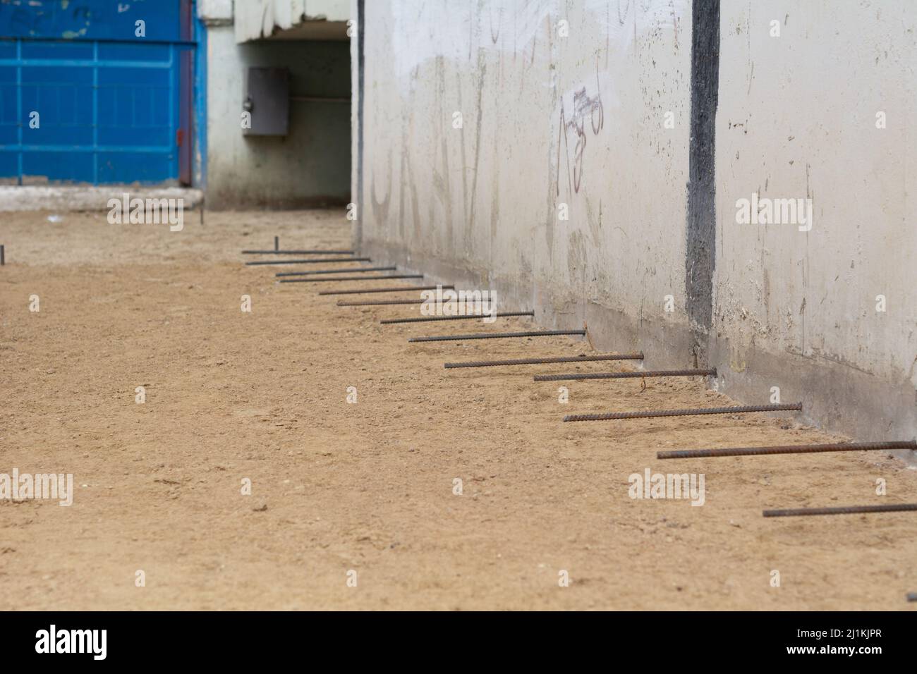 Foundation blind area preparing. Basic formwork marking. Blind area ...