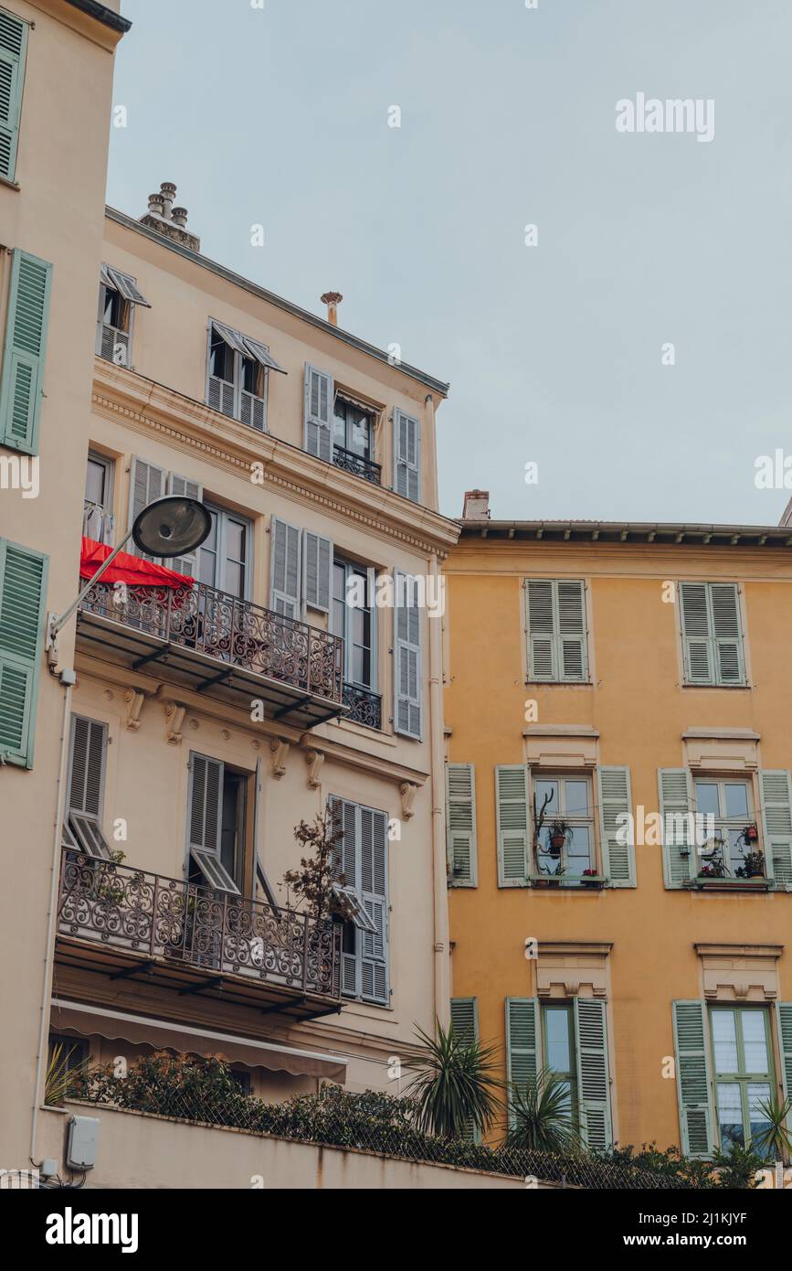 Exterior of a traditional residential buildings in Nice, France, with ...