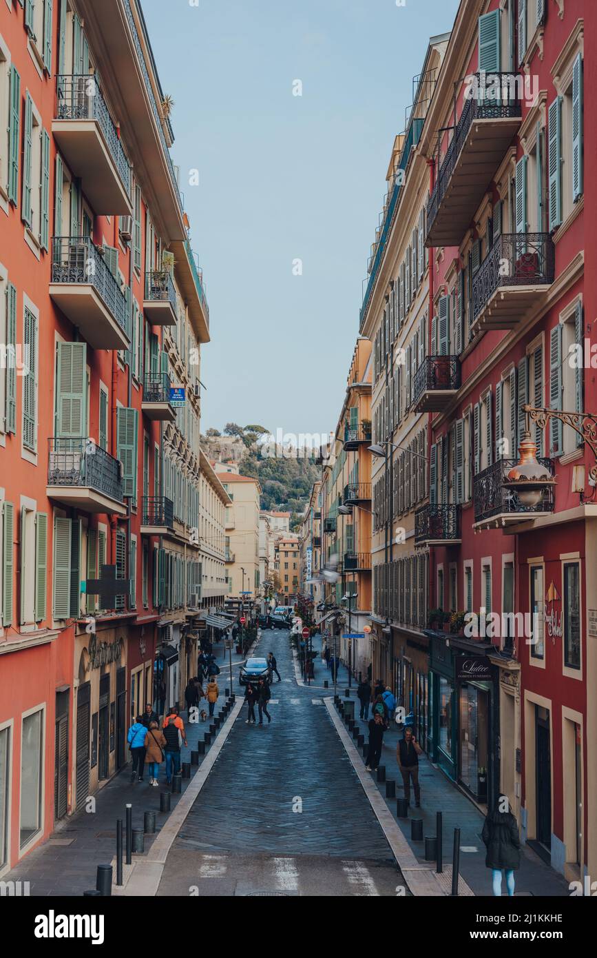 Nice, France - March 10, 2022: View of a typical street lined with ...