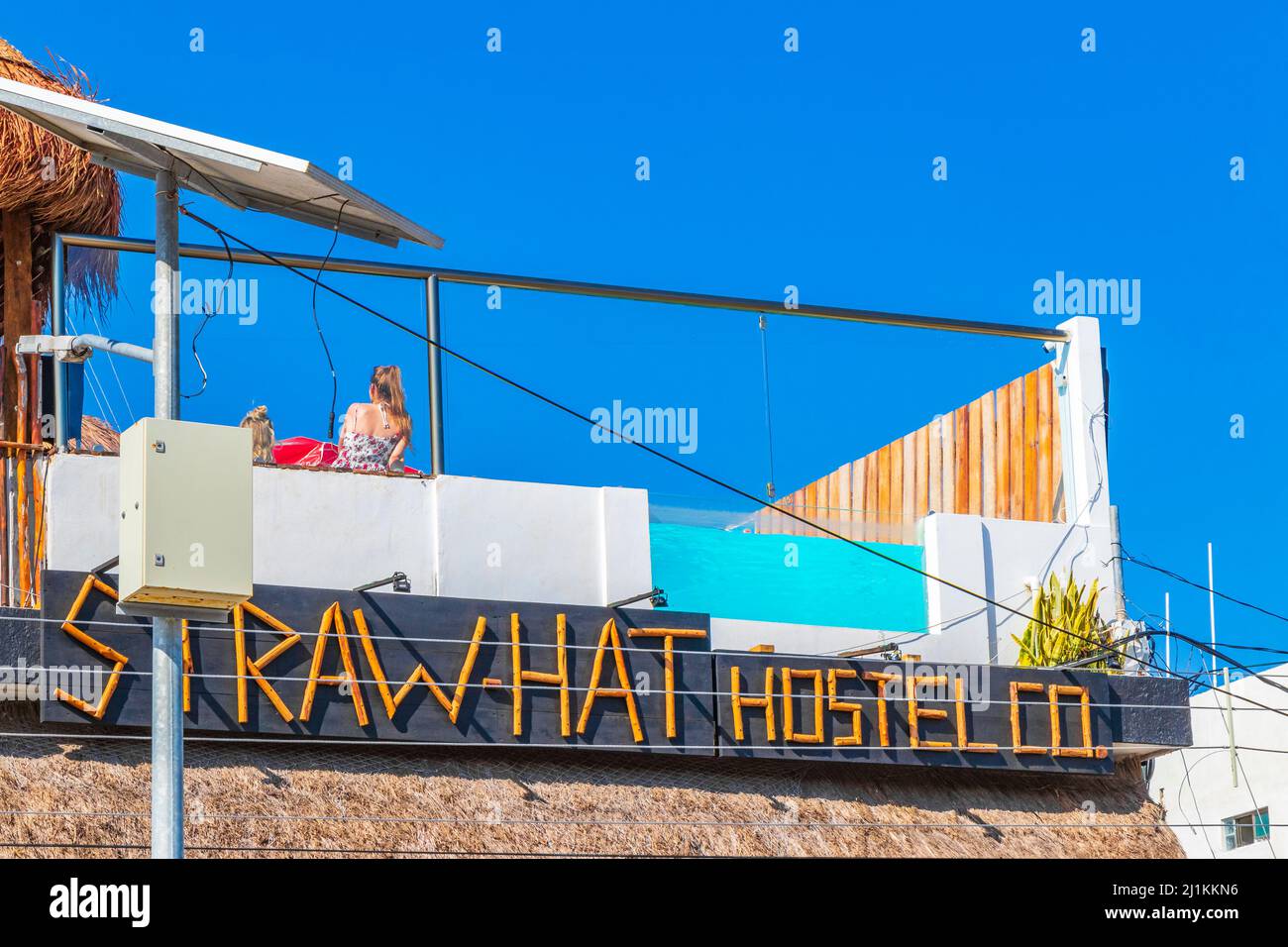Tulum Mexico 02. February 2022 Driving thru typical colorful street ...