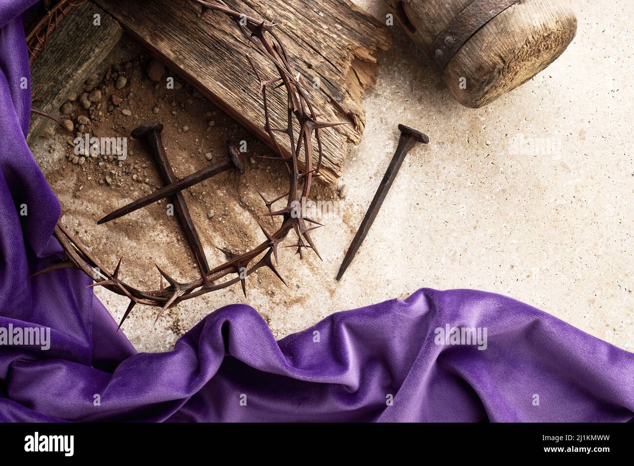 Crucifixion Of Jesus Christ. Cross With three Nails And Crown Of Thorns ...